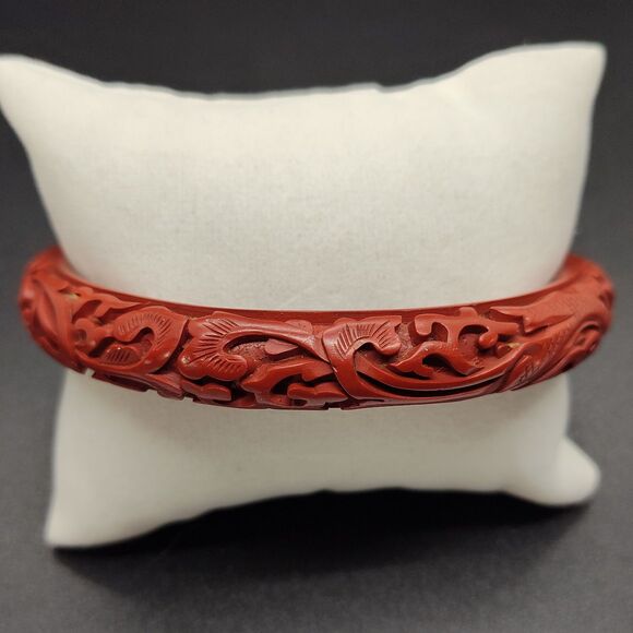 Jewelry | Vintage Asian Carved Red Cinnabar Lacquer Floral Bangle ...